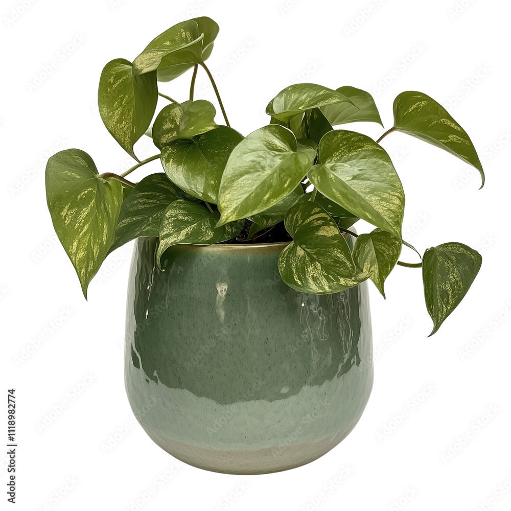 A vibrant indoor thriving pothos plant on transparent or white ...
