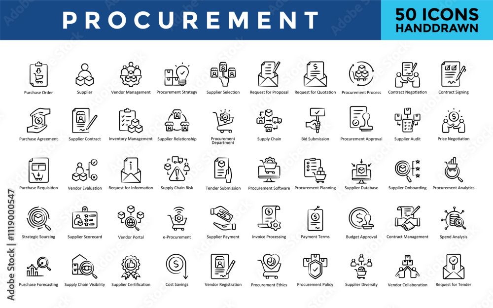 Vector de Stock Procurement icons set with purchase order, supplier ...
