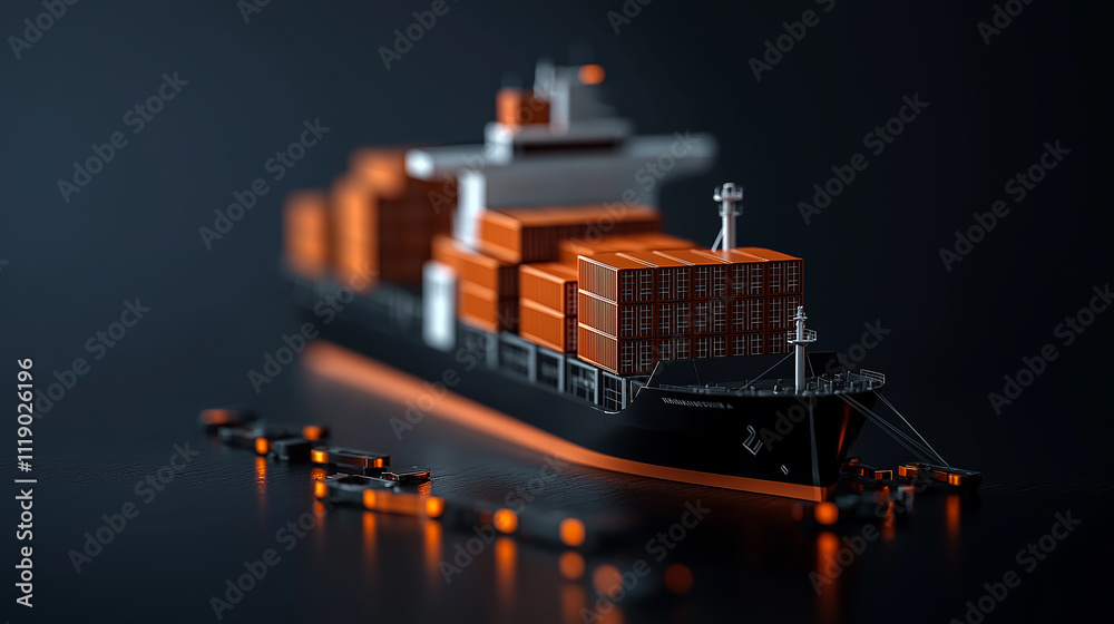 detailed model of cargo ship with orange containers, showcasing ...