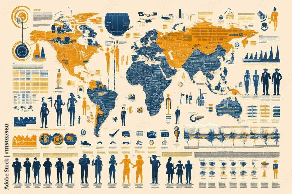 Global economic trends and data visualization world map infographic ...