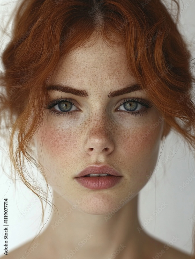 portrait, young woman, asymmetrical face, botched botox, one eye larger ...