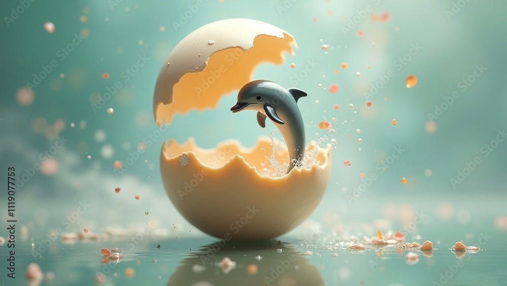 split egg floating in mid-air. The upper part of the egg is gently ...