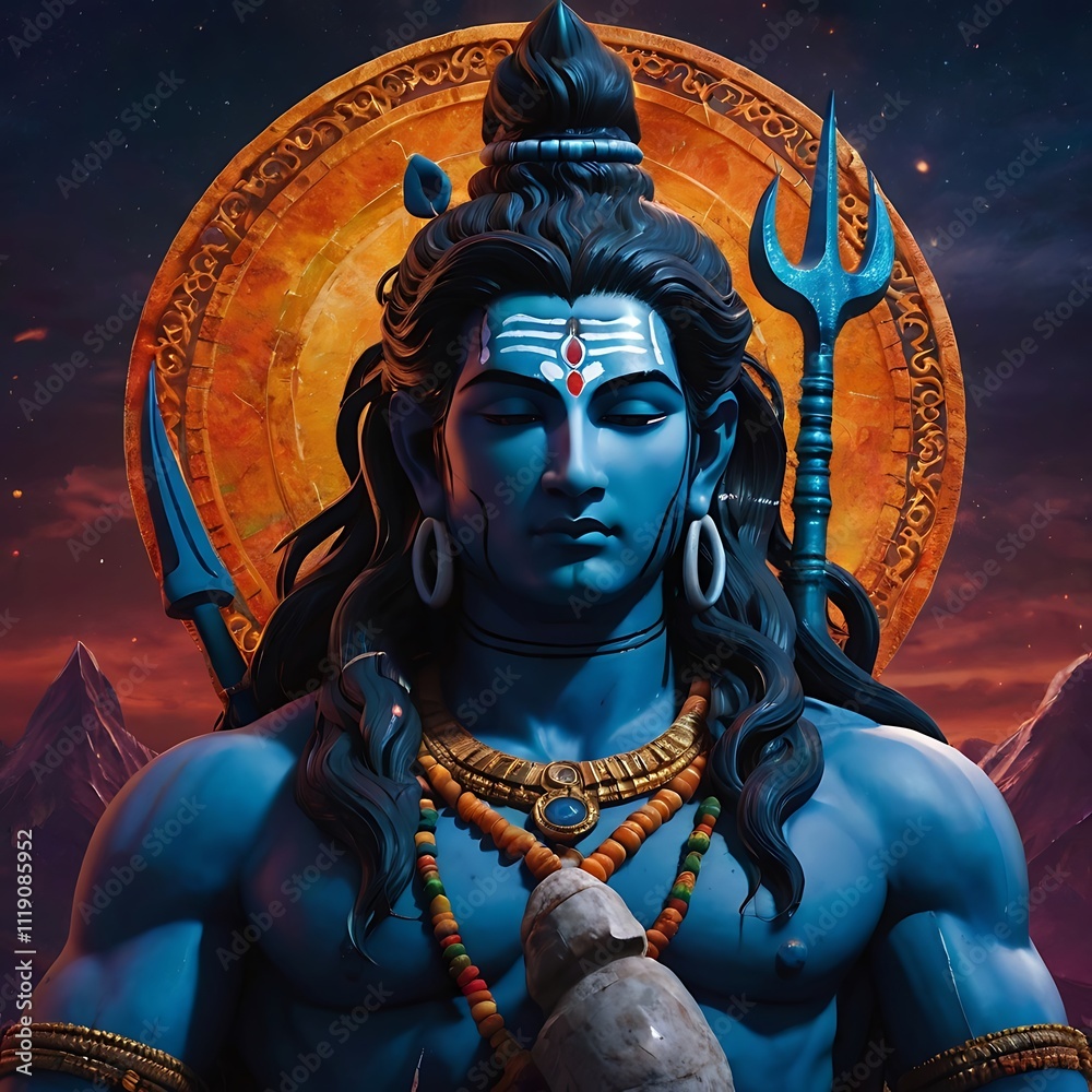 Lord Shiva Digital Art: Majestic Portrait of Hindu Deity with Trishul ...