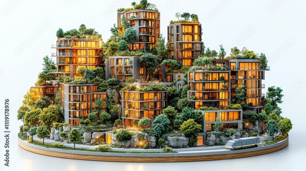 Miniature 3D model of sustainable city with integrated greenery ...