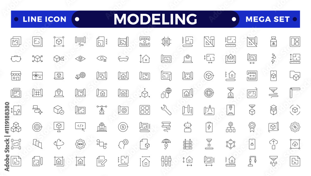 Modeling outline icon set. Architectural planning icon collection ...