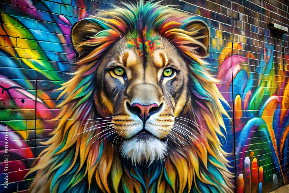 Colorful Lion Graffiti. A Vibrant Street Art Masterpiece Stock Photo ...