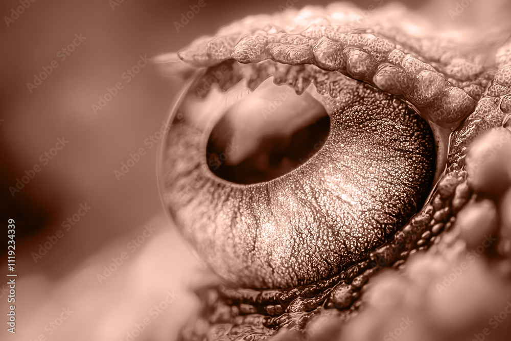 Octopus eye in mocha mousse. Color of the year 2025. Underwater world ...