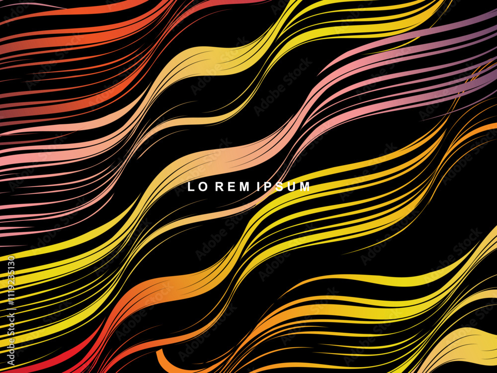 Modern trend abstract black background with curved colorful liquid ...