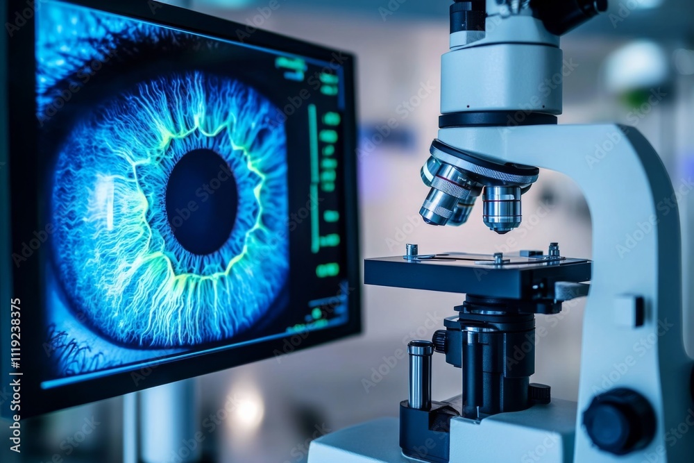 Eye Examination with Microscope in Laboratory Setting: Blue Eye Being ...