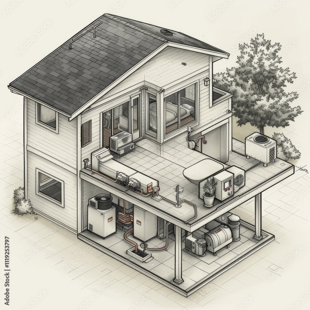 very simple schematic of an hvac system, symbolisms, as info graphic ...