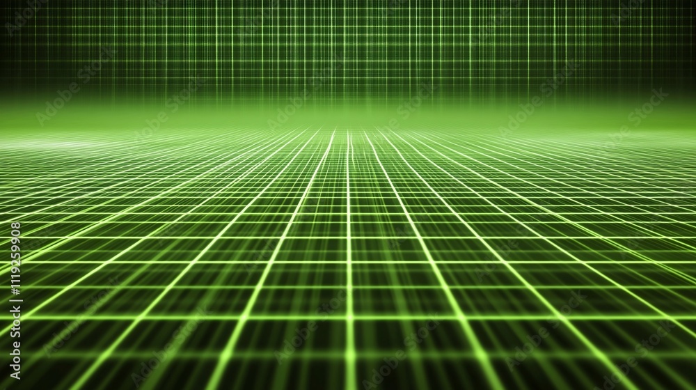 Abstract green grid background, vanishing point perspective, digital ...