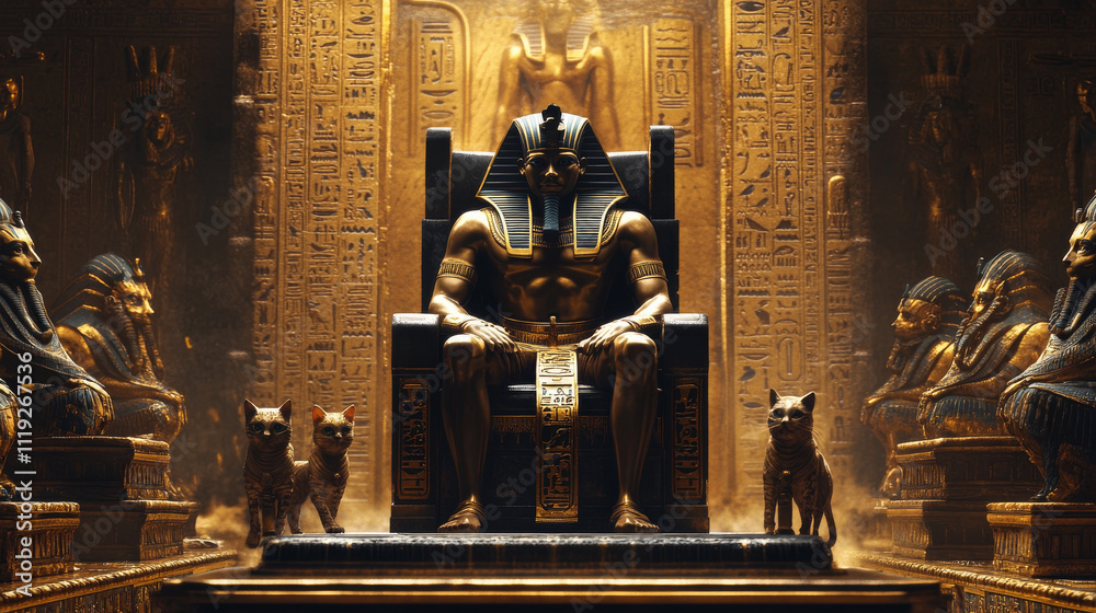 Ancient egyptian pharaoh throne in palace interior. Egypt temple ...