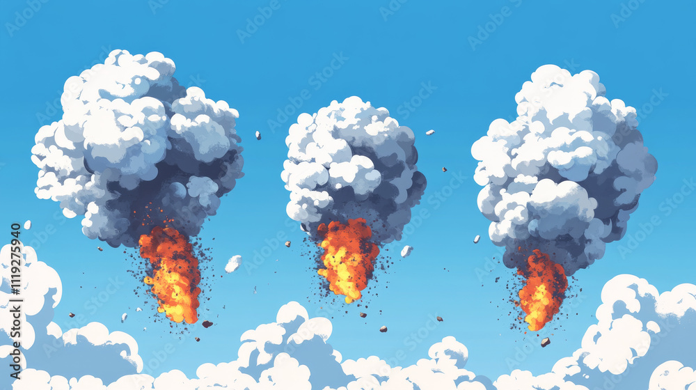 Smoke explode animation sprite sheet. Cartoon clouds, steam vfx ...