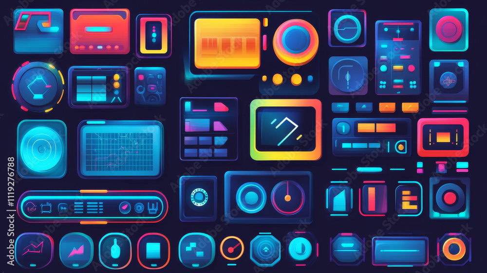 Set of game frames, bars and menu buttons cartoon interface elements ...