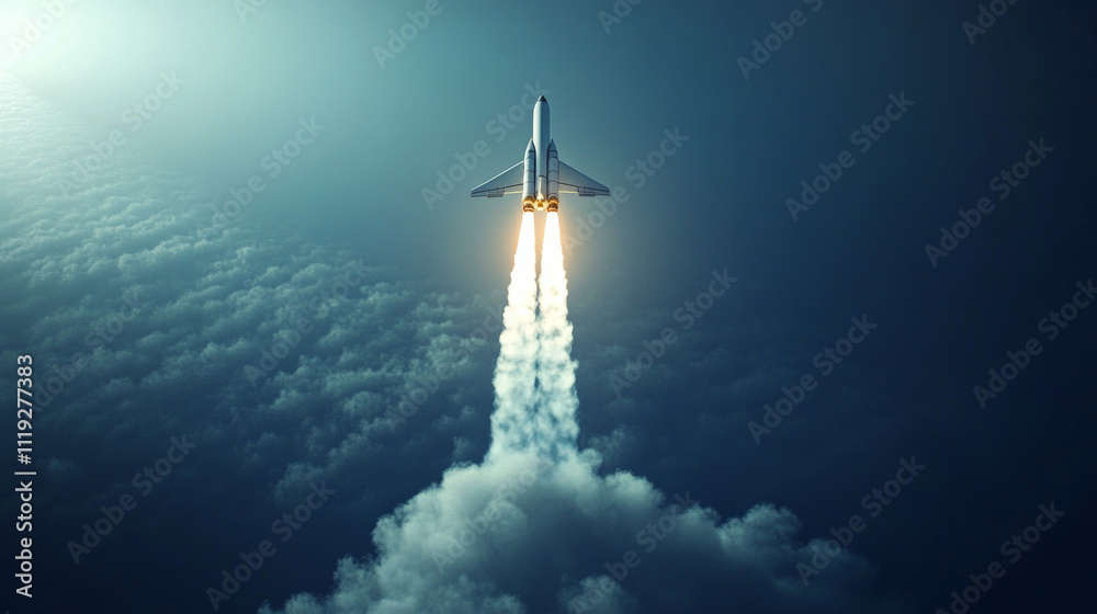 Rocket launch smoke trail vector. Isolated realistic jet takeoff ...