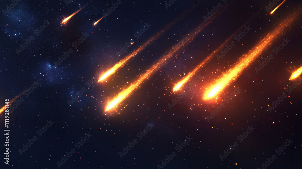 Meteor rain in cosmos, with star dust effect, comets shooting in galaxy ...