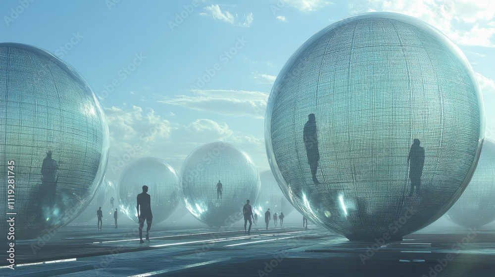 Bubble shields, protection force fields. Vector realistic set of safety ...