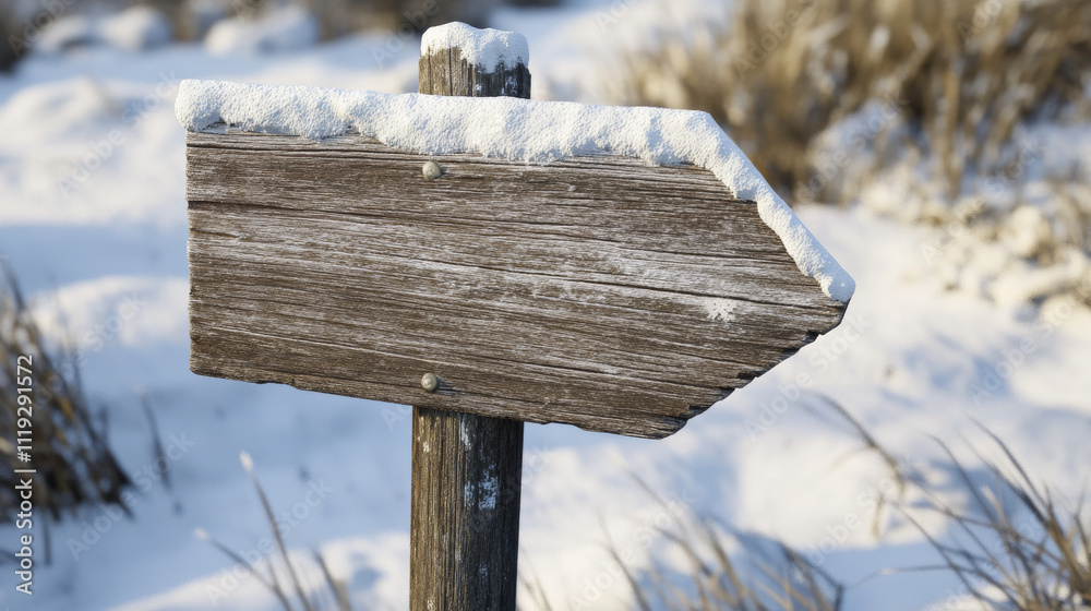 Winter wood sign board with snow vector banner. Christmas wooden ...