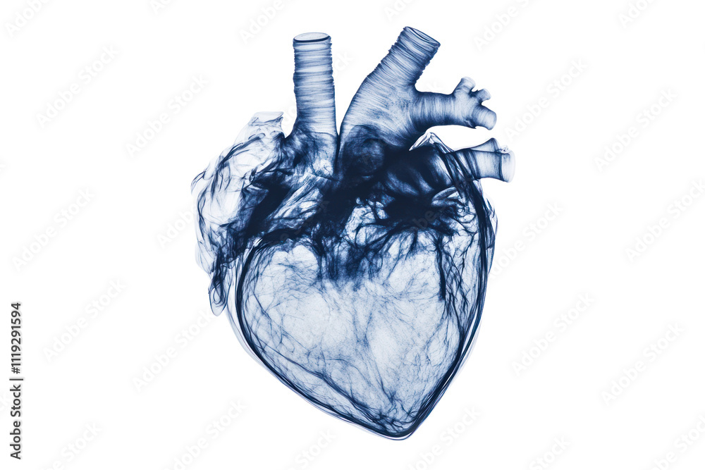 X-ray of heart, detecting abnormalities in chest cavity isolated on transparent and white ...