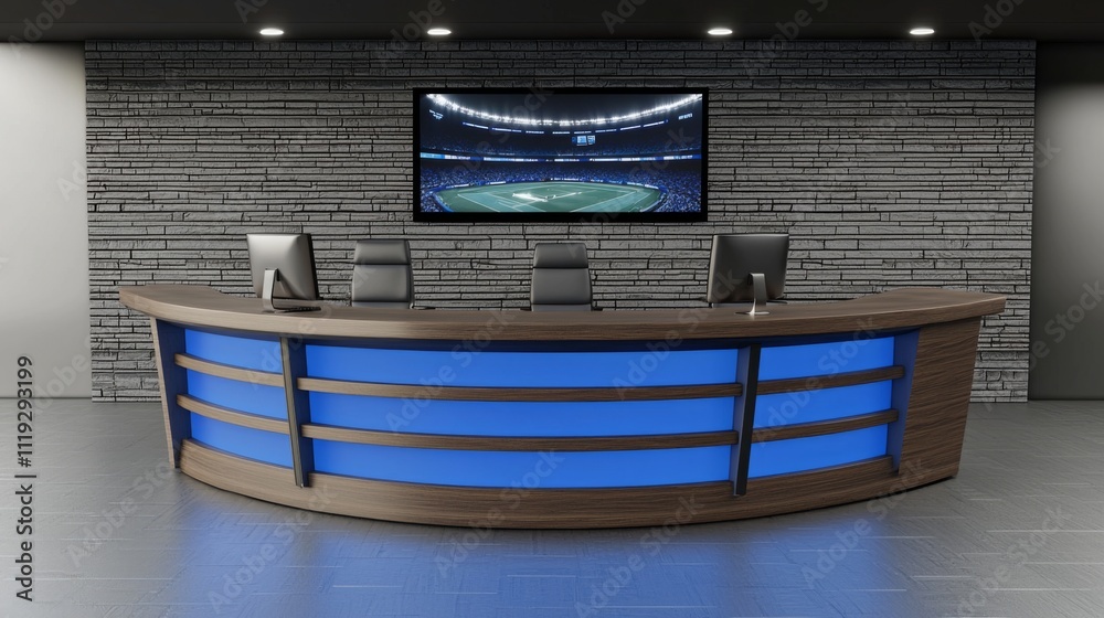 Modern Sports Broadcast Studio with High-Tech Setup Featuring Football ...