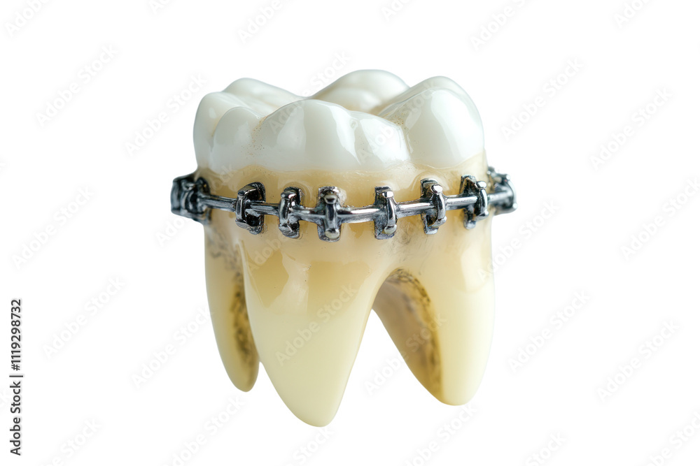 Tooth with braces, proper care tips to avoid cavities,isolated on ...
