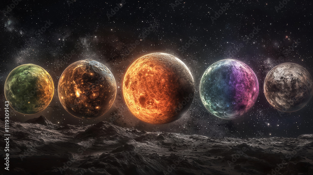 colorful visualization of dwarf planets in space, showcasing their ...
