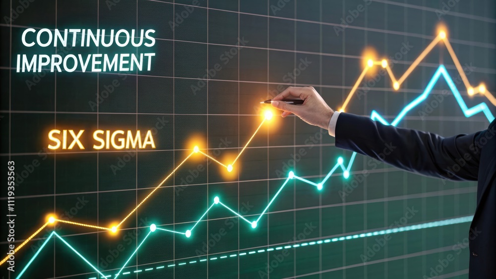 Six Sigma and DMAIC concept. Business graph showcasing continuous ...
