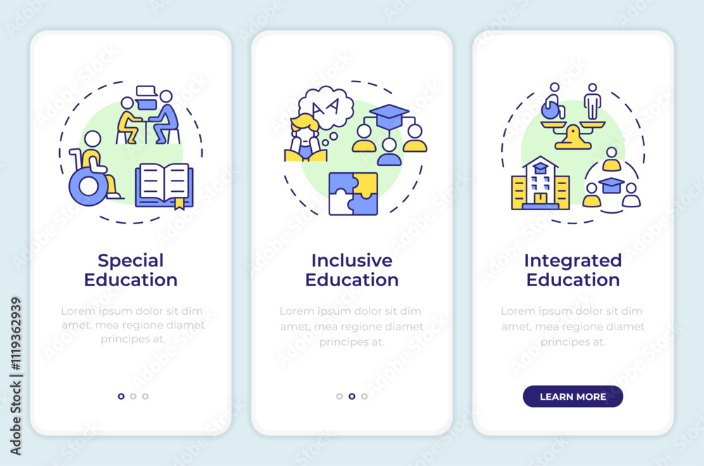 Approaches to education onboarding mobile app screen. School ...