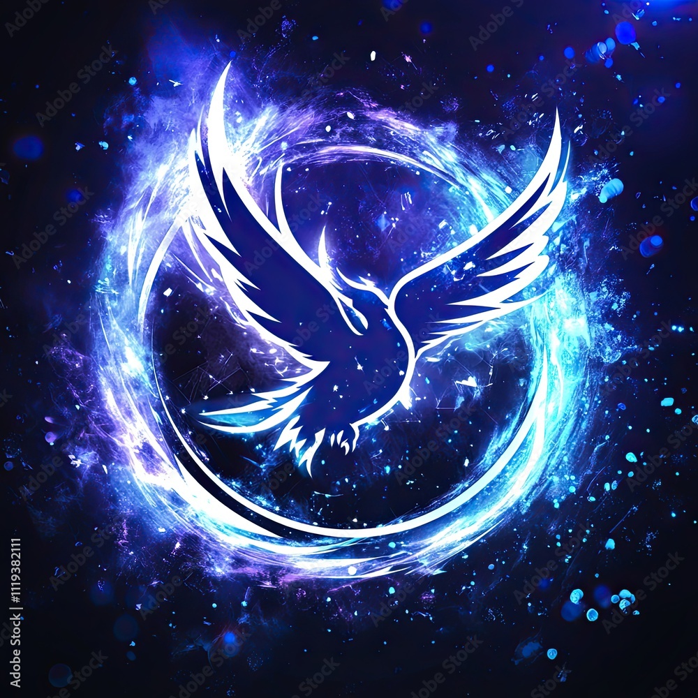 Fiery Flight of the Raven: A Glowing Celestial Bird in a Cosmic Vortex ...