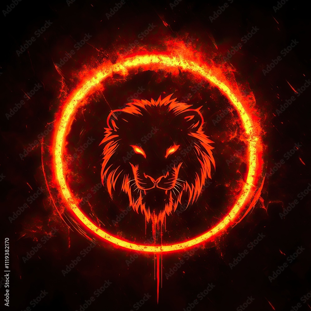 Fiery Lion Majesty: A Digital Art Masterpiece of a Burning Lion Head ...