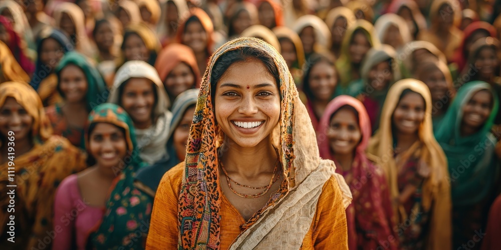 crowd of hundreds of smiling indian women standing together Stock Photo ...