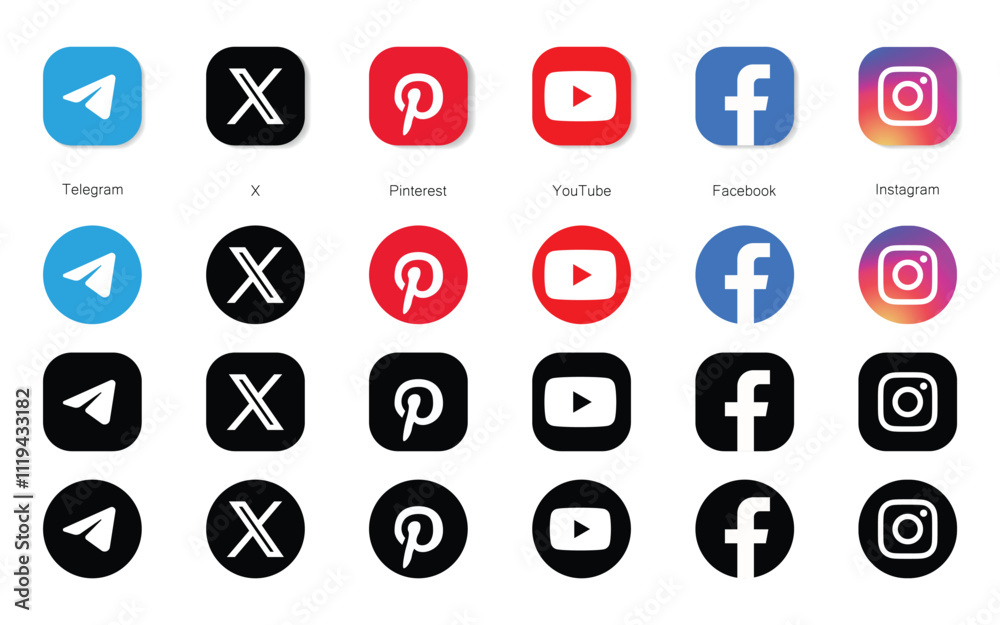 Realistic social media logotype collection: Facebook, instagram ...