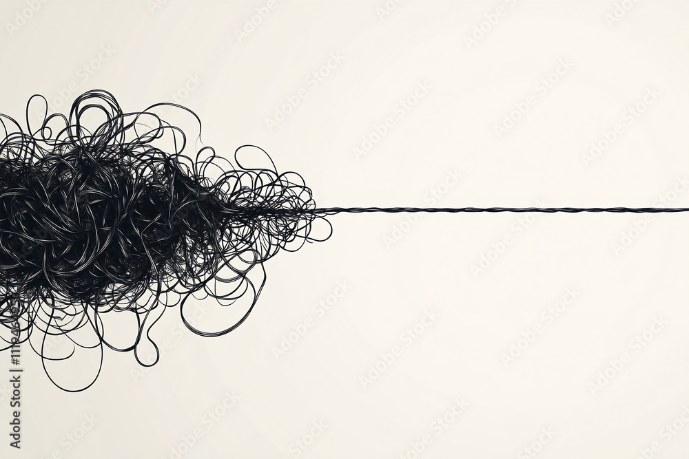 raffled wire a tangled rope or cord slowly untangles colorful string in ...