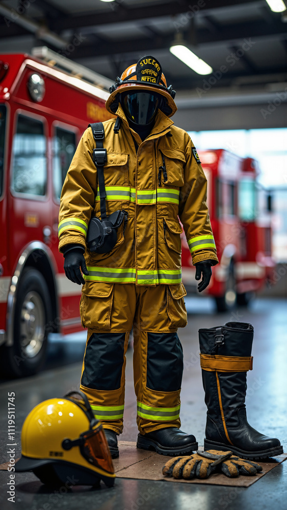 Firefighter Bunker Suit in Modern Fire Station: Symbol of Safety and ...