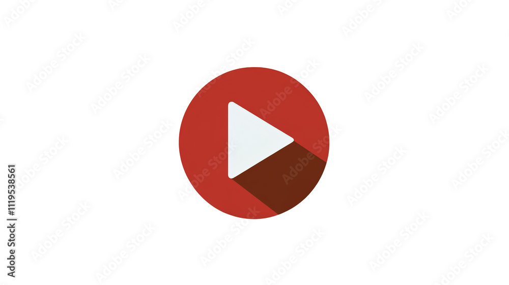 red play button icon with shadow on transparent background Stock ...