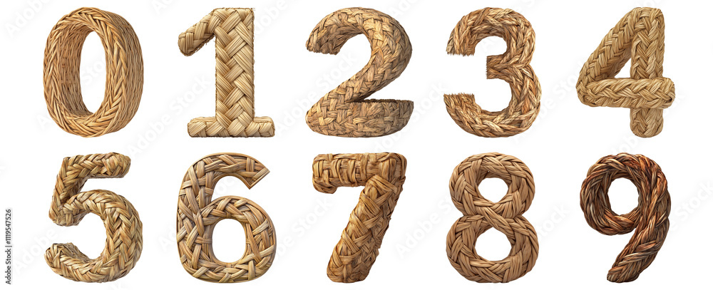 Pack 0 to 9 Numbers Woven Basket Style set over Transparent Background ...