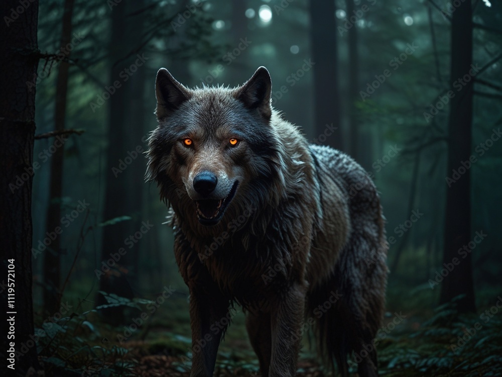 fearsome werewolf with midnight black full moon dark night wolf howling,Angry big wolf Werewolf ...