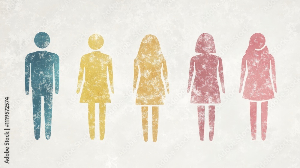 minimalist restroom signage icons, male and female pictograms, chalk ...