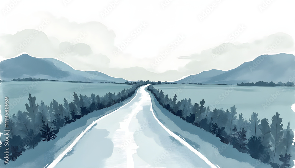 Abstract representation of past tense with a winding road,disappearing ...