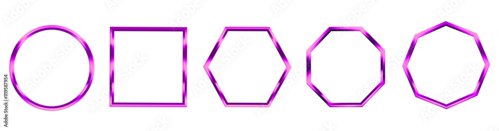Purple metallic frame shape objects set elements isolated on white ...