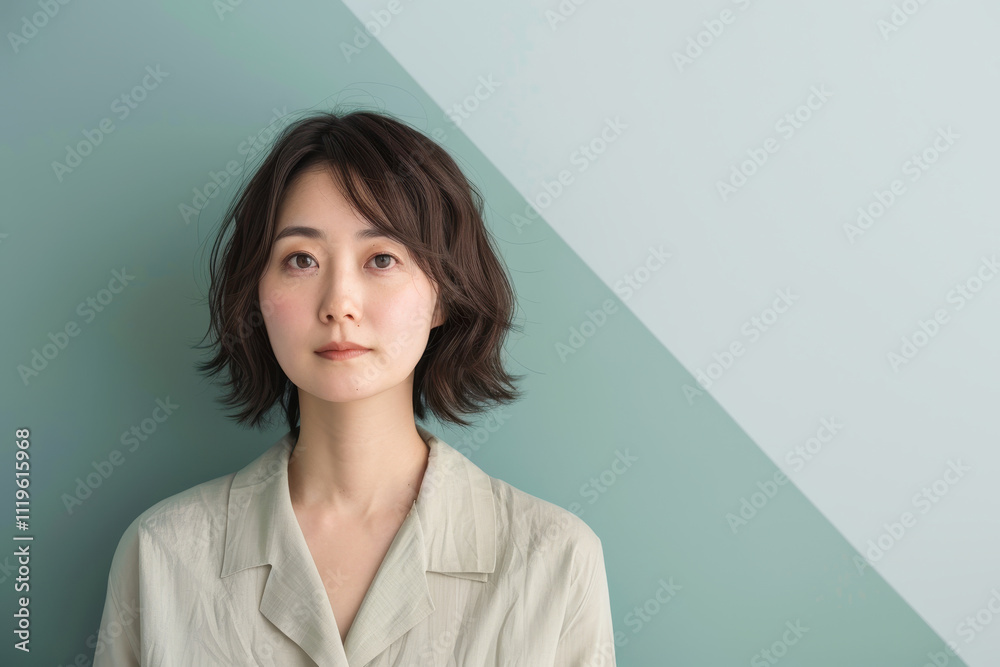 Dynamic Half-Body Portrait of Japanese Female Model Presenting Stylish ...