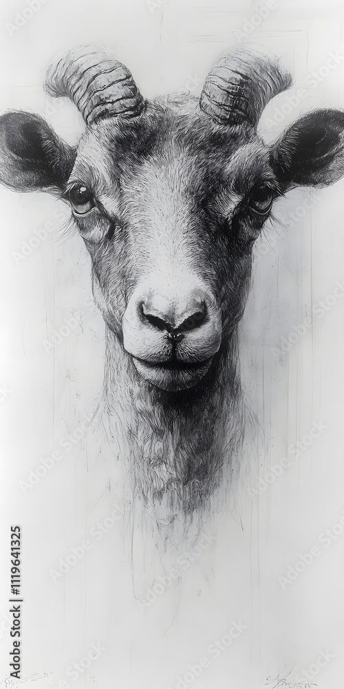 Graphite pencil drawing of a goat, realistic and detailed art Stock ...