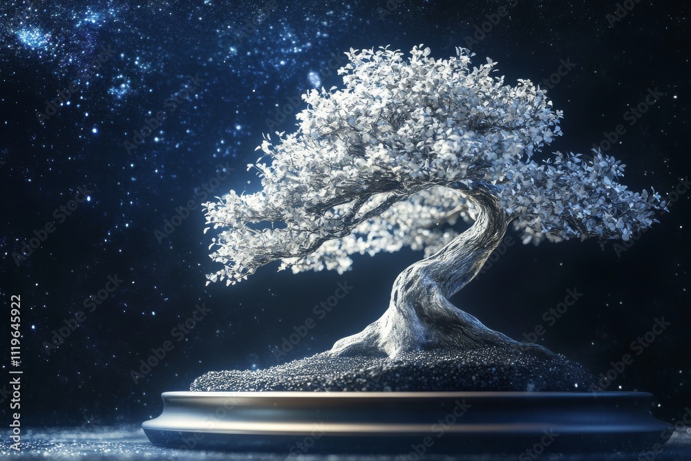 Bonsai in modern style Fusing sumi-e and digital effects. Dark color ...