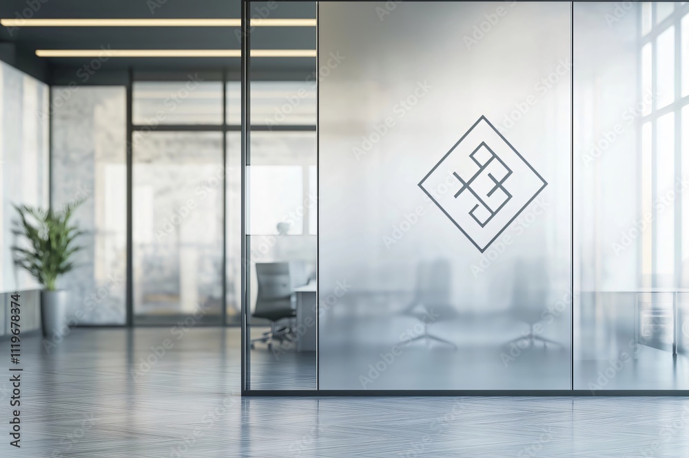 Frosted glass partition displaying a customizable logo inside a modern ...