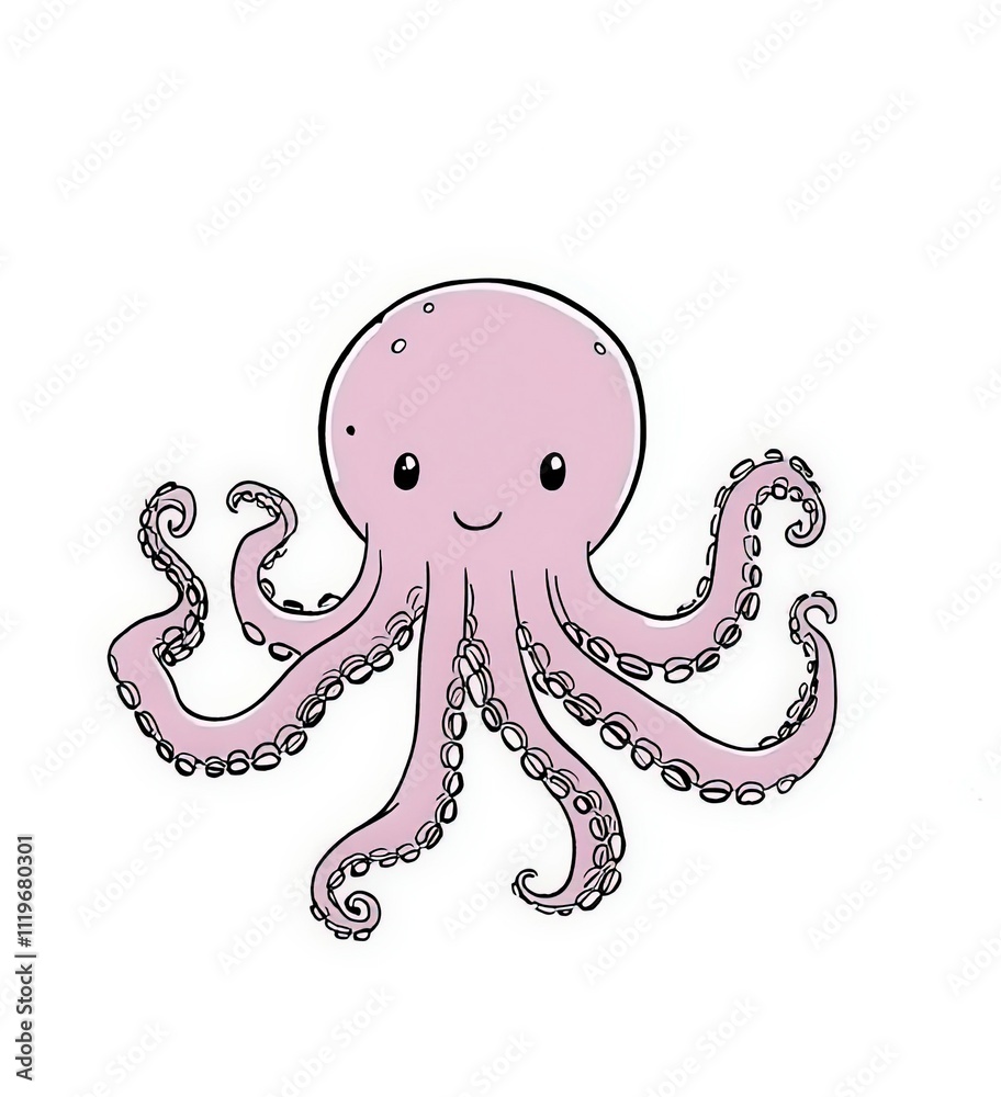 Cute cartoon octopus character with a smiling face floating in a ...