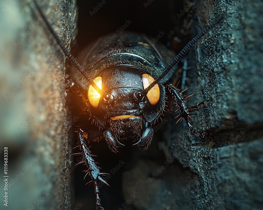 Resilient Cockroach Crawling Out from Urban Crack Symbolizing Pest ...
