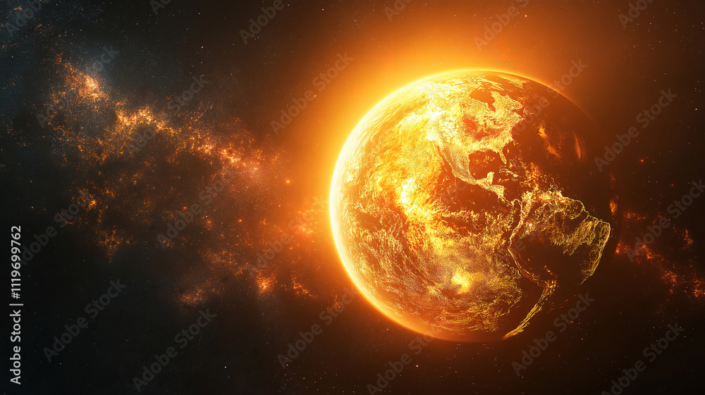 Earth Burning in Space: A Visual Representation of Global Warming. A ...