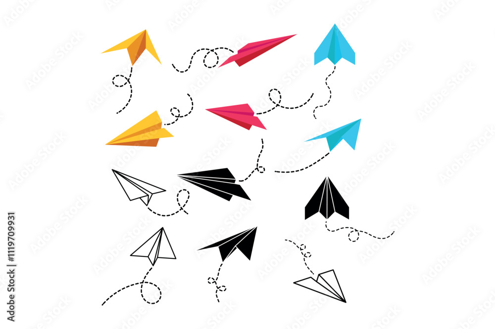 Cheerful Collection of Paper Airplane Graphics with Colorful Flight ...