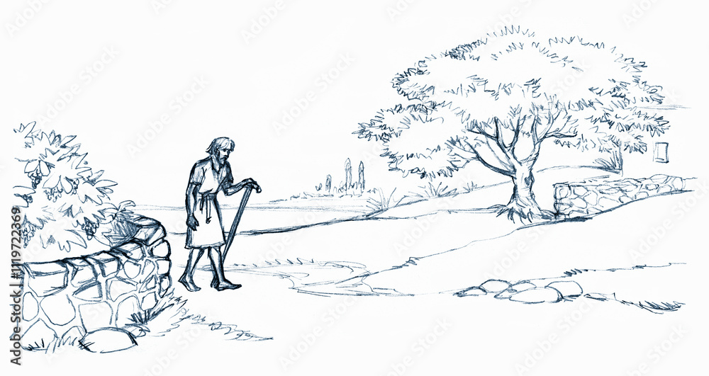 Pencil drawing. The prodigal son goes home Stock Photo | Adobe Stock