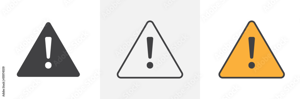 Warning triangle icon collection in black and colored style. Stock ...